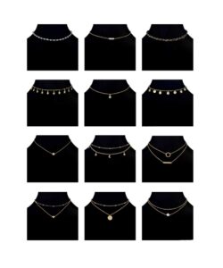 ofeiyaa 12pcs chain gold bead necklace coin moon star pearl pendant chain choker multilayer necklace leather cord set for women men gold adjustable