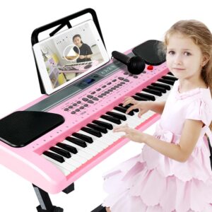 iMeshbean 61 Key Music Electronic Keyboard Electric Digital Piano Organ w/Stand Optional (Pink keyboard)