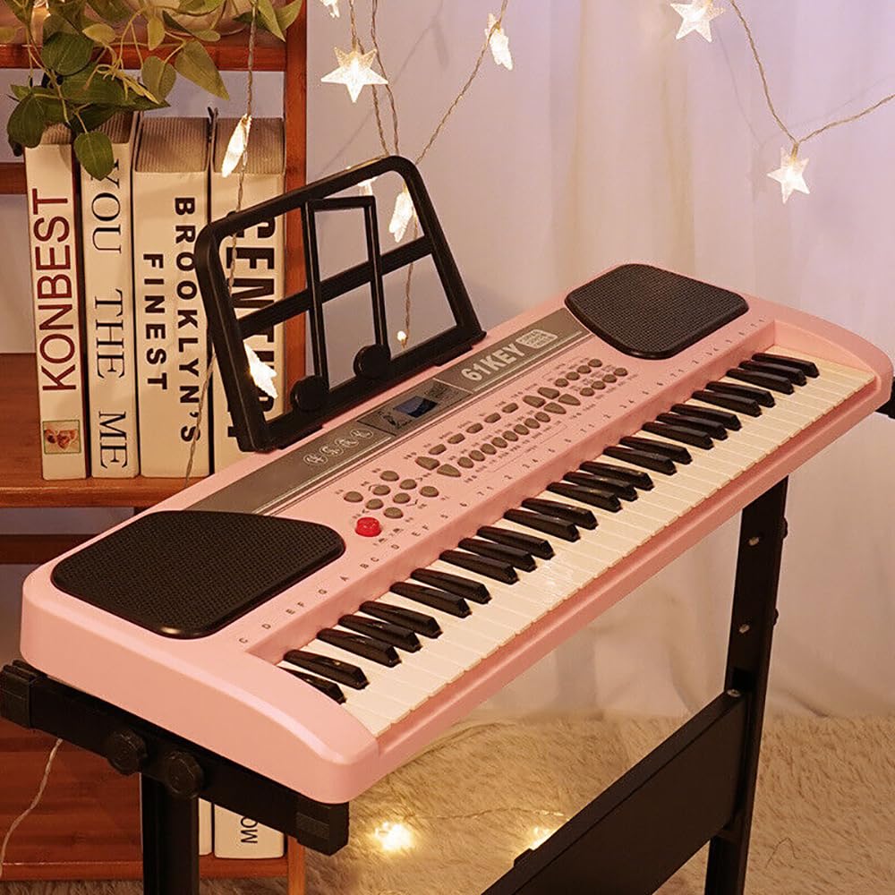 iMeshbean 61 Key Music Electronic Keyboard Electric Digital Piano Organ w/Stand Optional (Pink keyboard)