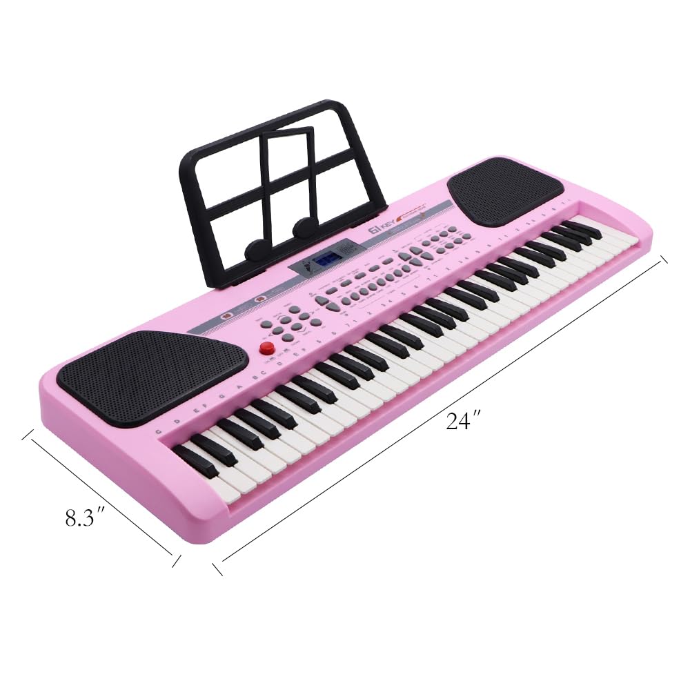 iMeshbean 61 Key Music Electronic Keyboard Electric Digital Piano Organ w/Stand Optional (Pink keyboard)