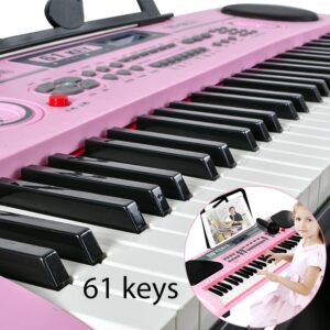 iMeshbean 61 Key Music Electronic Keyboard Electric Digital Piano Organ w/Stand Optional (Pink keyboard)