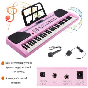 iMeshbean 61 Key Music Electronic Keyboard Electric Digital Piano Organ w/Stand Optional (Pink keyboard)