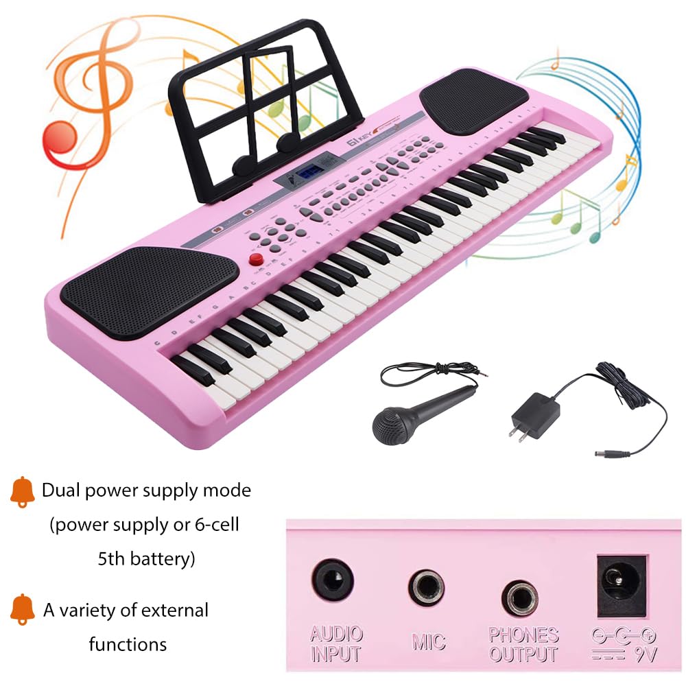 iMeshbean 61 Key Music Electronic Keyboard Electric Digital Piano Organ w/Stand Optional (Pink keyboard)