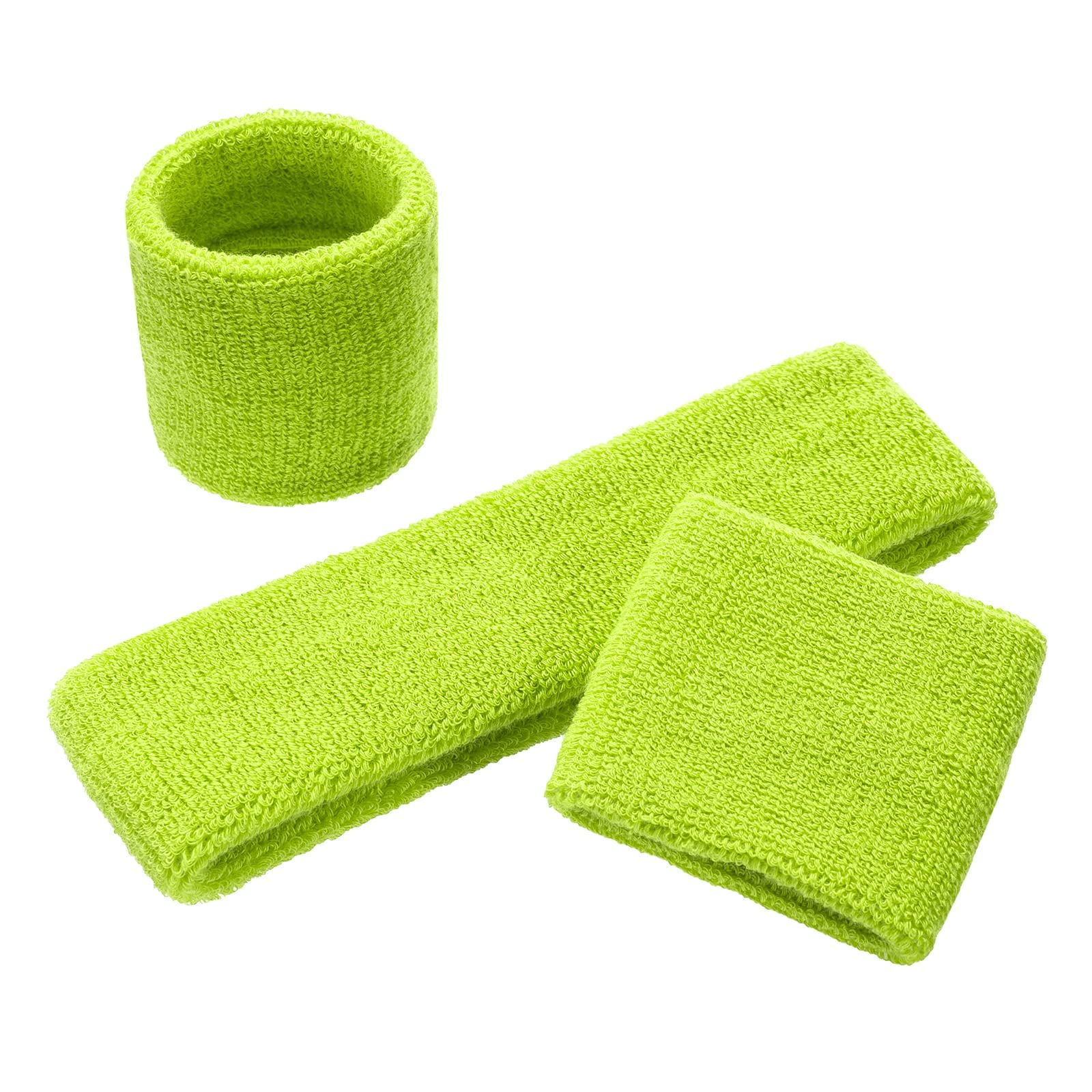 ONUPGO Kids Sweatbands Headband Wristband Set - Athletic Cotton Sweat Band for Sports (1 Headband + 2 Wristbands) (Neon Green)