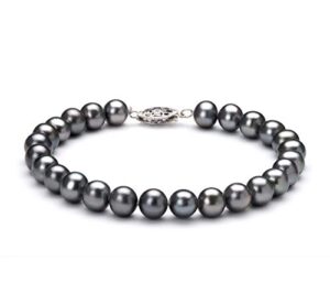 black 6-7mm aa quality freshwater 925 sterling silver cultured pearl bracelet for women-7 in length