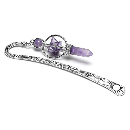 MANIFO Metal Amethyst Crystal Bookmark Healing Crystals Gemstone Pendant Charm Book Marker for Women Men