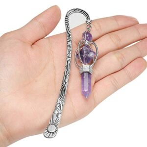 MANIFO Metal Amethyst Crystal Bookmark Healing Crystals Gemstone Pendant Charm Book Marker for Women Men