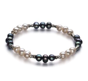 yinyang black and white 6-7mm a quality freshwater cultured pearl bracelet for women