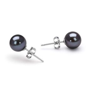 black 6-7mm aaaa quality freshwater 14k white gold cultured pearl earring pair for women