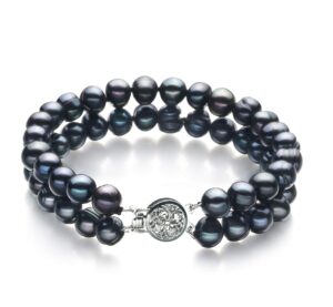 lavinia black 6-7mm double strand a quality freshwater 925 sterling silver cultured pearl bracelet-8 in length