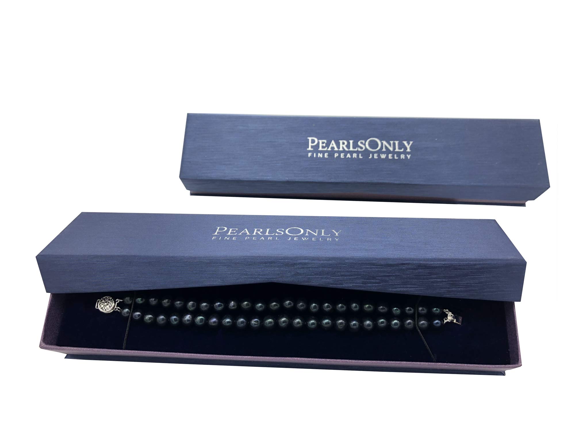 Lavinia Black 6-7mm Double Strand A Quality Freshwater 925 Sterling Silver Cultured Pearl Bracelet-8 in length