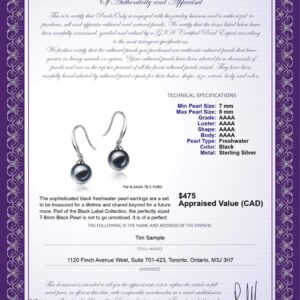 Yoko Black 7-8mm AAAA Quality Freshwater 925 Sterling Silver Cultured Pearl Earring Pair For Women