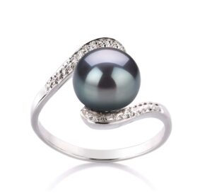 chantel black 9-10mm aa quality freshwater 925 sterling silver cultured pearl ring for women - size-9