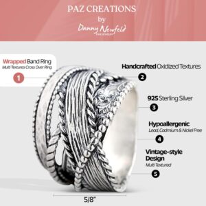 Paz Creations 925 Sterling Silver Wrapped Band Ring, Spiral Statement Rings For Women, Street Style Jewelry, Gift Ready For Her, Size 9