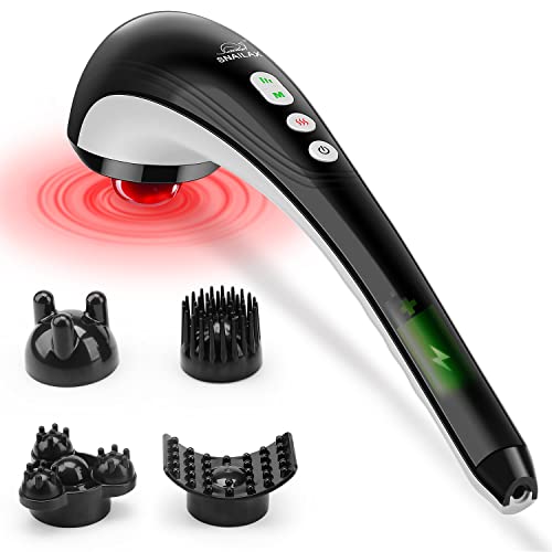 Snailax Cordless Handheld Back Massager - Rechargeable Percussion Massage with Heat, Deep Tissue Massager for Neck Shoulder Waist Leg Foot Back, Portable Wand Massager for Full Body