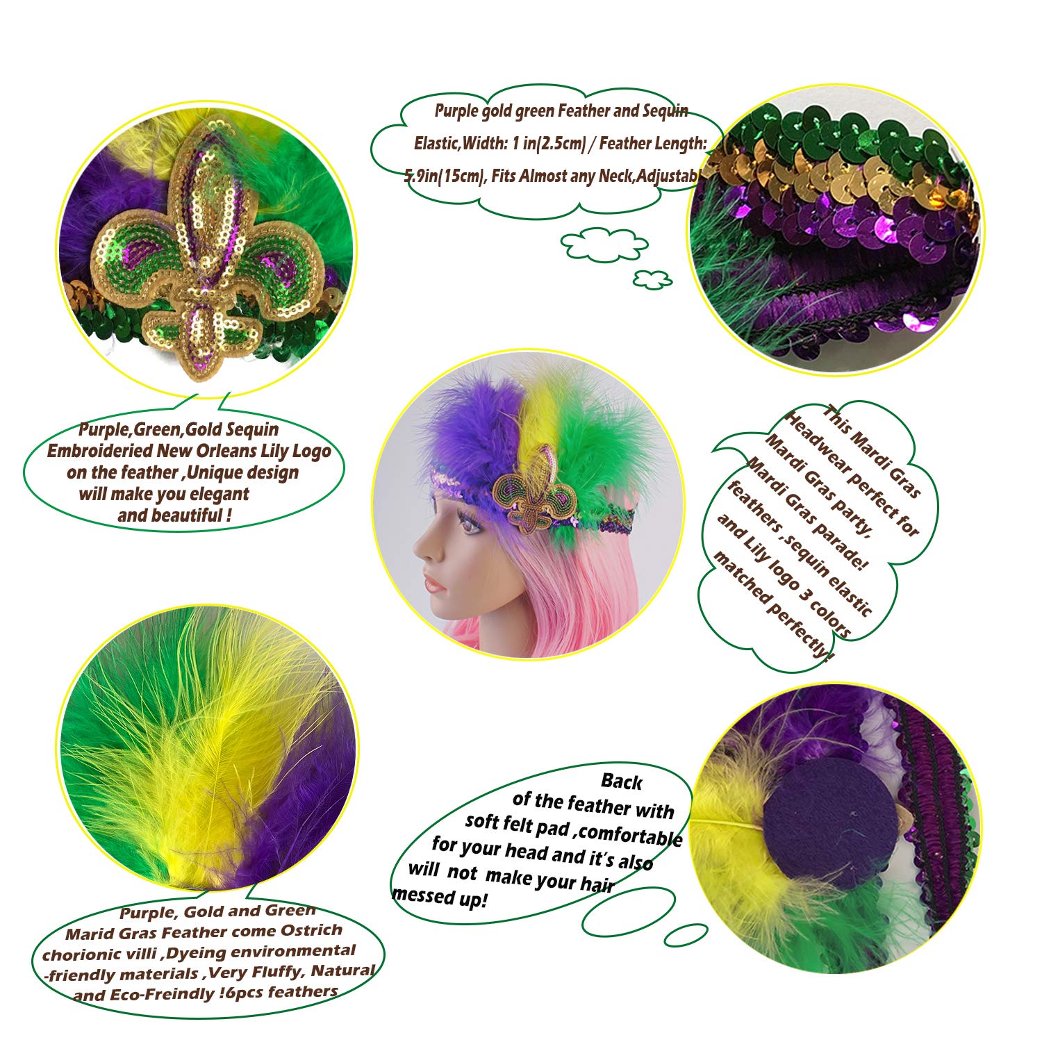 Myjoyday Women's Fascinators, Feathers Tea Party Hat, Veil Headband with Hair Clip for Cocktail Church (Yellow & Purple & Green)