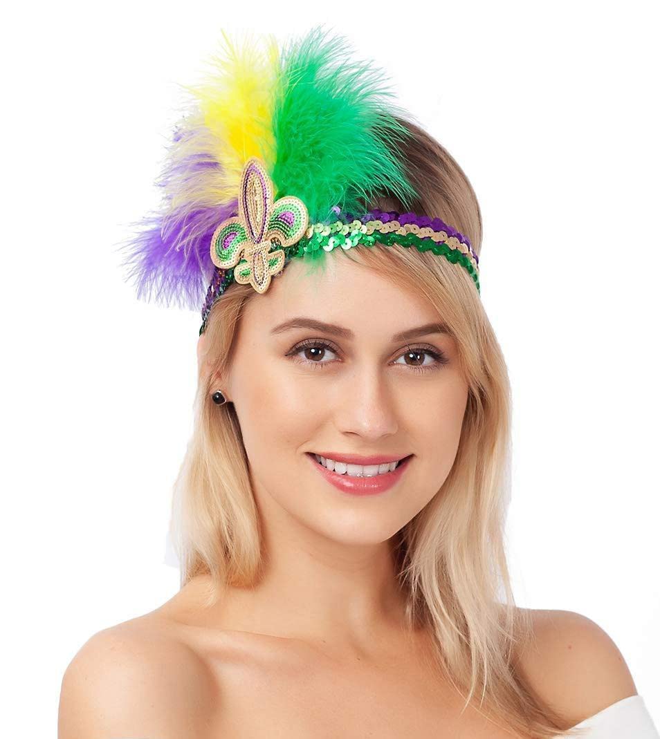 Myjoyday Women's Fascinators, Feathers Tea Party Hat, Veil Headband with Hair Clip for Cocktail Church (Yellow & Purple & Green)