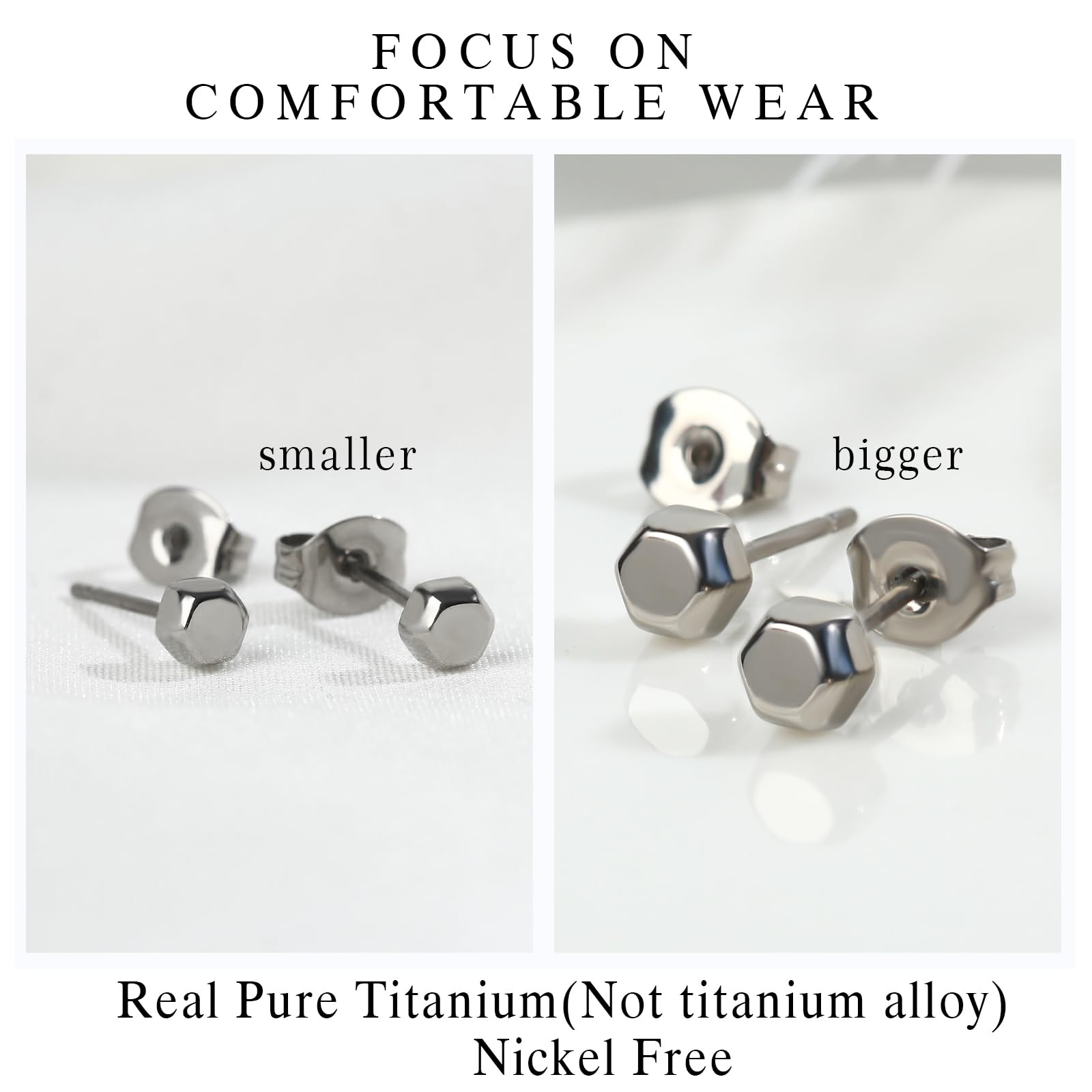 TGNEL Pure Titanium Earrings Hexagon Studs Earring Charms Polished, Small Fashion Helix Cartilage Geometric Earrings for Women Men Sensitive Ears