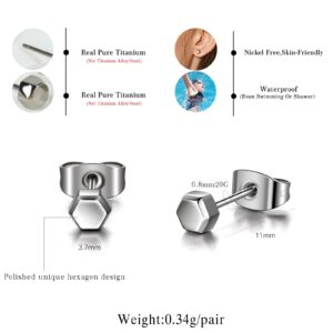 TGNEL Pure Titanium Earrings Hexagon Studs Earring Charms Polished, Small Fashion Helix Cartilage Geometric Earrings for Women Men Sensitive Ears