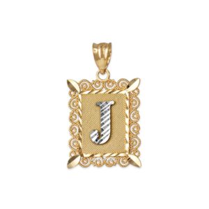 la blingz 10k yellow gold filigree alphabet initial letter dc small charm pendant (letter j)