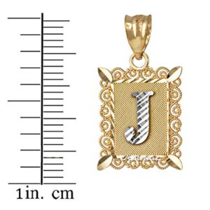 LA BLINGZ 10K Yellow Gold Filigree Alphabet Initial Letter DC Small Charm Pendant (Letter J)