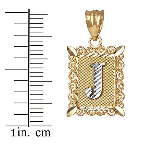 LA BLINGZ 10K Yellow Gold Filigree Alphabet Initial Letter DC Small Charm Pendant (Letter J)