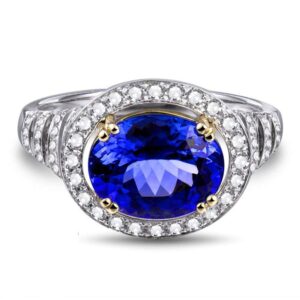 lanmi 14k white gold certified natural blue tanzanite engagement diamonds rings wedding band for women promotion