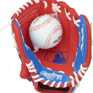 Rawlings | PLAYERS Series T-Ball & Youth Baseball Glove | Right Hand Throw | 9" | Red/Blue with Ball