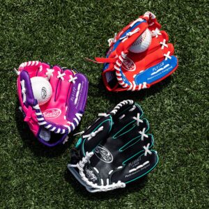 Rawlings | PLAYERS Series T-Ball & Youth Baseball Glove | Right Hand Throw | 9" | Red/Blue with Ball