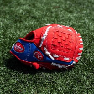 Rawlings | PLAYERS Series T-Ball & Youth Baseball Glove | Right Hand Throw | 9" | Red/Blue with Ball