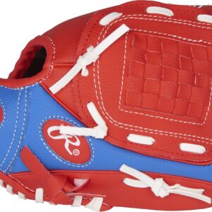 Rawlings | PLAYERS Series T-Ball & Youth Baseball Glove | Right Hand Throw | 9" | Red/Blue with Ball