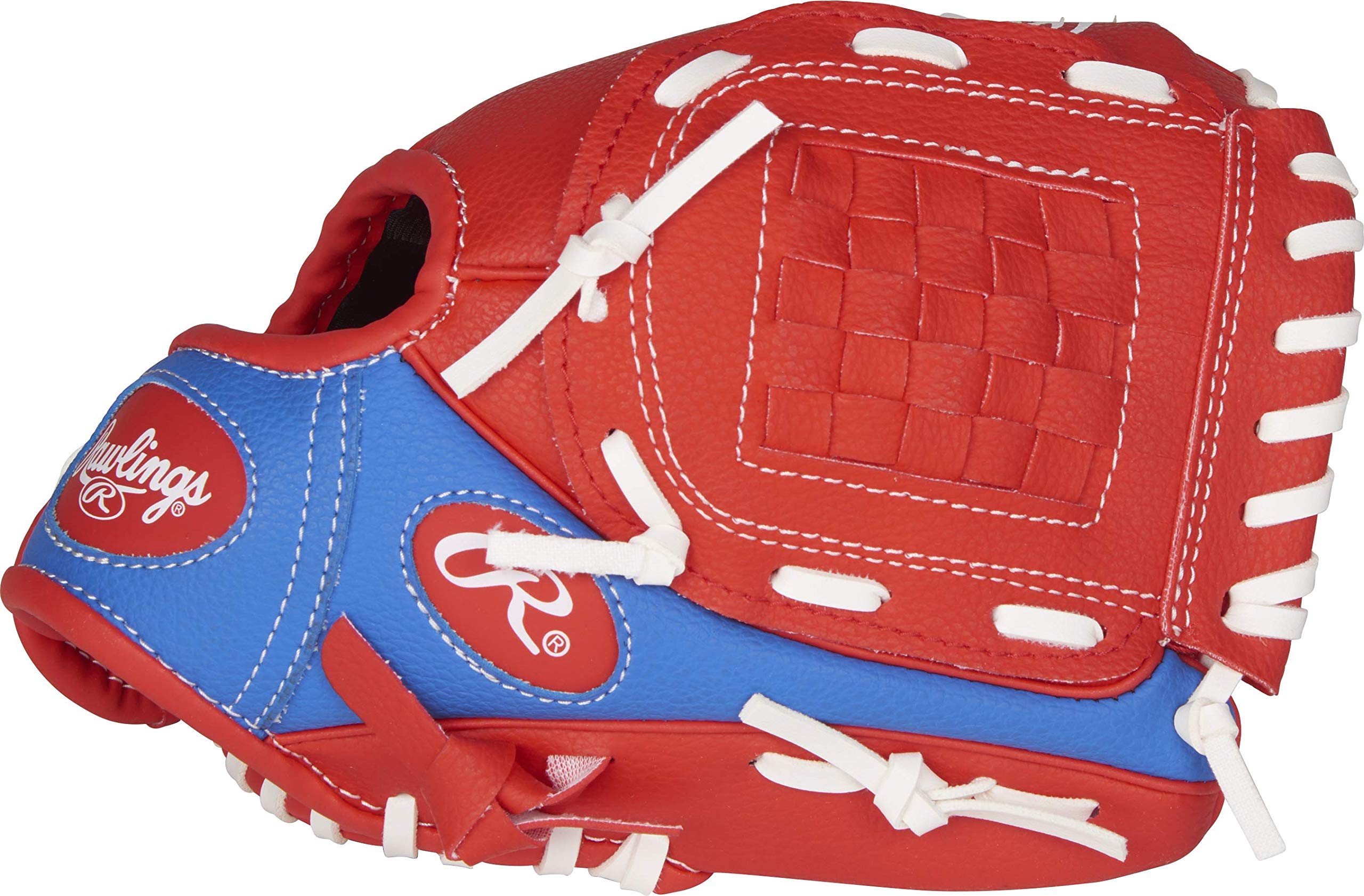 Rawlings | PLAYERS Series T-Ball & Youth Baseball Glove | Right Hand Throw | 9" | Red/Blue with Ball