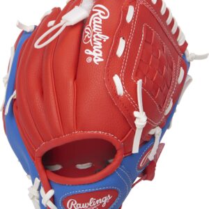 Rawlings | PLAYERS Series T-Ball & Youth Baseball Glove | Right Hand Throw | 9" | Red/Blue with Ball