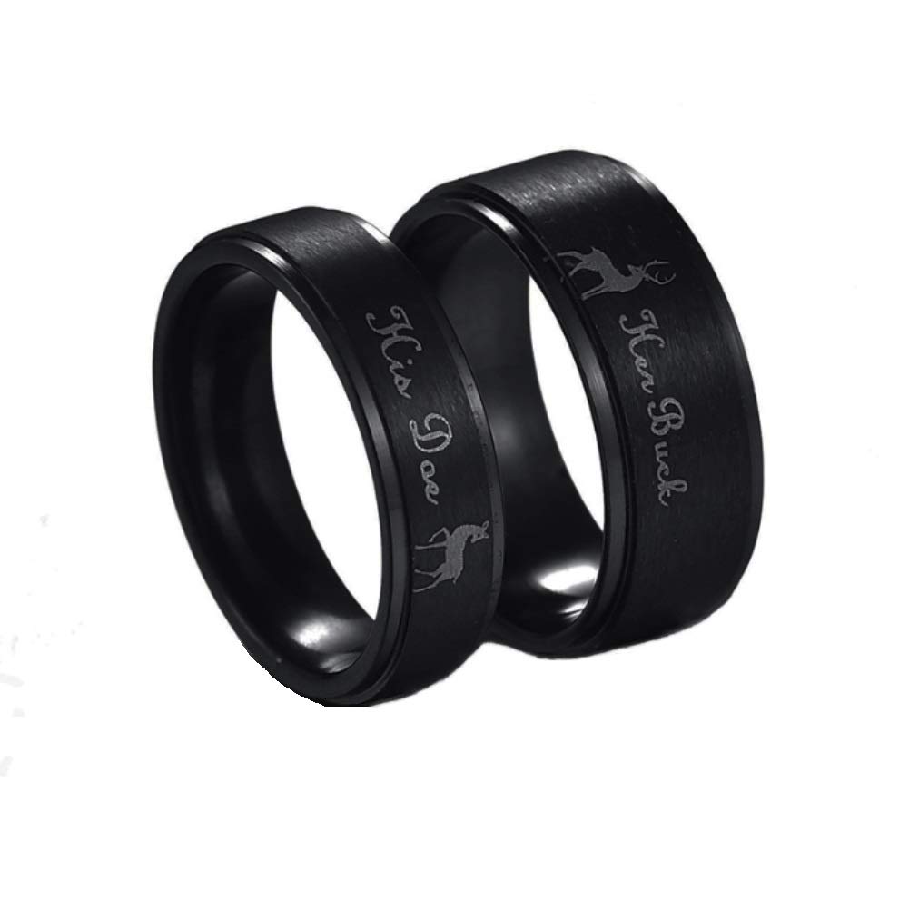 Blowin Romantic Black Stainless Steel Womens Ring His Doe Elk Promise Ring Engagement Wedding Band for Valentines Anniversary (Her Size 6)