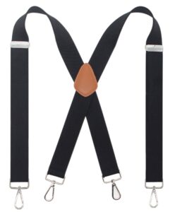 bioterti men’s heavy duty x- back 1.4 inch suspenders with 4 snap hooks (black)