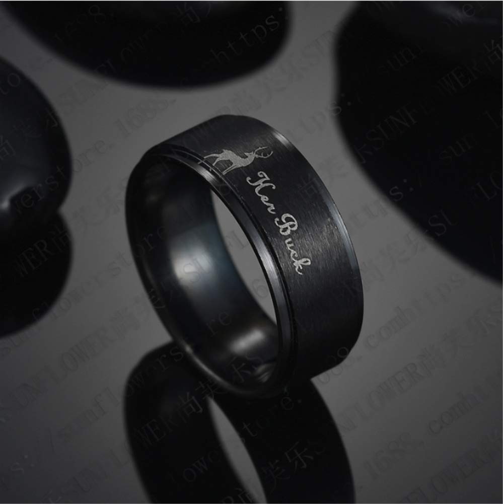 Blowin Romantic Black Stainless Steel Womens Ring His Doe Elk Promise Ring Engagement Wedding Band for Valentines Anniversary (Her Size 6)