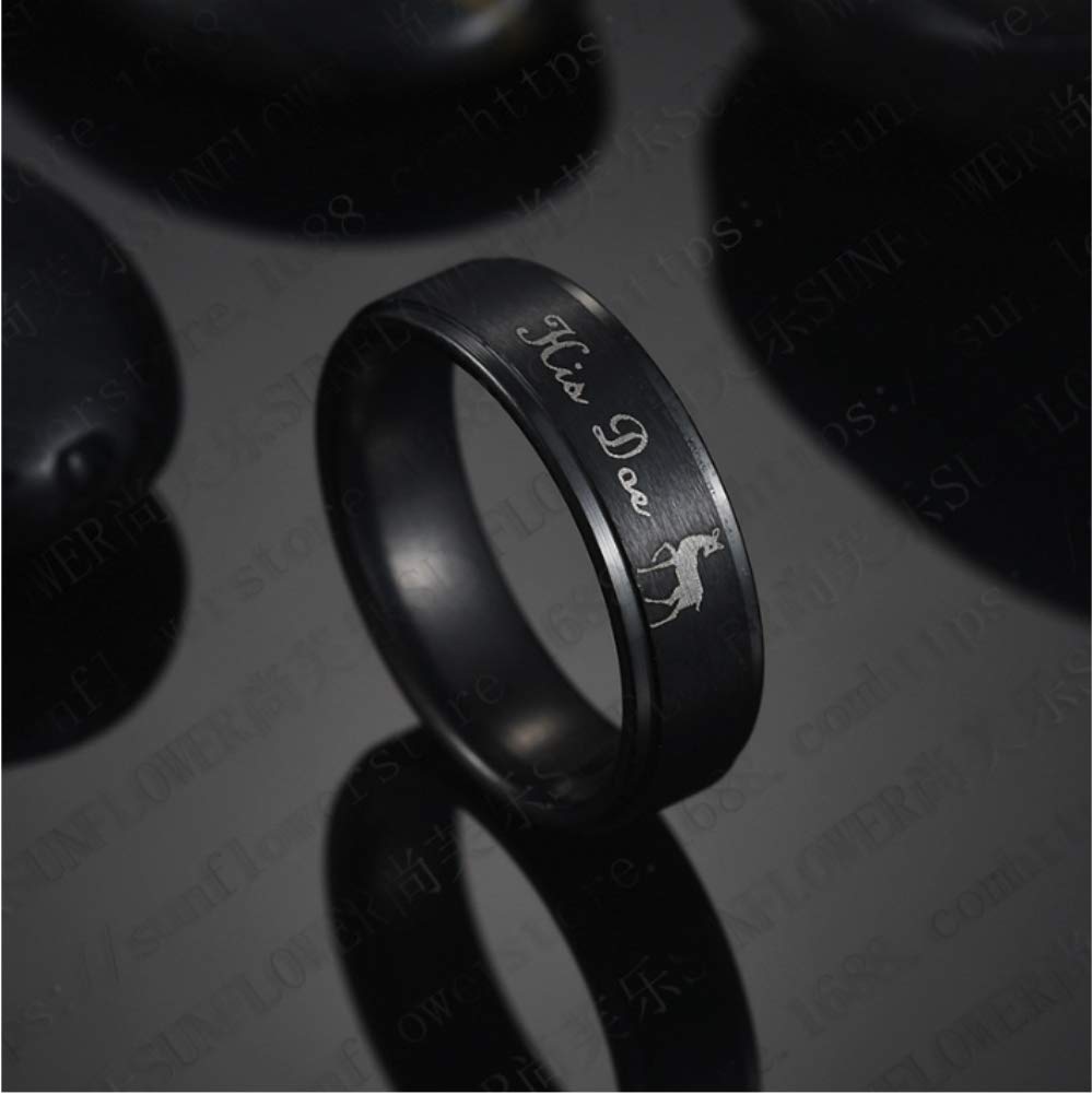 Blowin Romantic Black Stainless Steel Womens Ring His Doe Elk Promise Ring Engagement Wedding Band for Valentines Anniversary (Her Size 6)