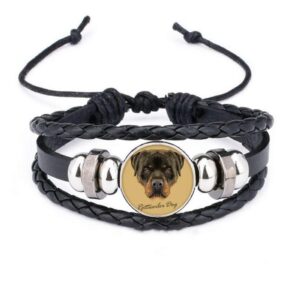 diythinker black ferocious rottweiler dog pet animal bracelet braided leather rope bead wristband