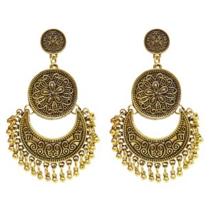 honbay bohemian fashion earrings national style retro earrings gypsy dangle earrings (vintage gold)