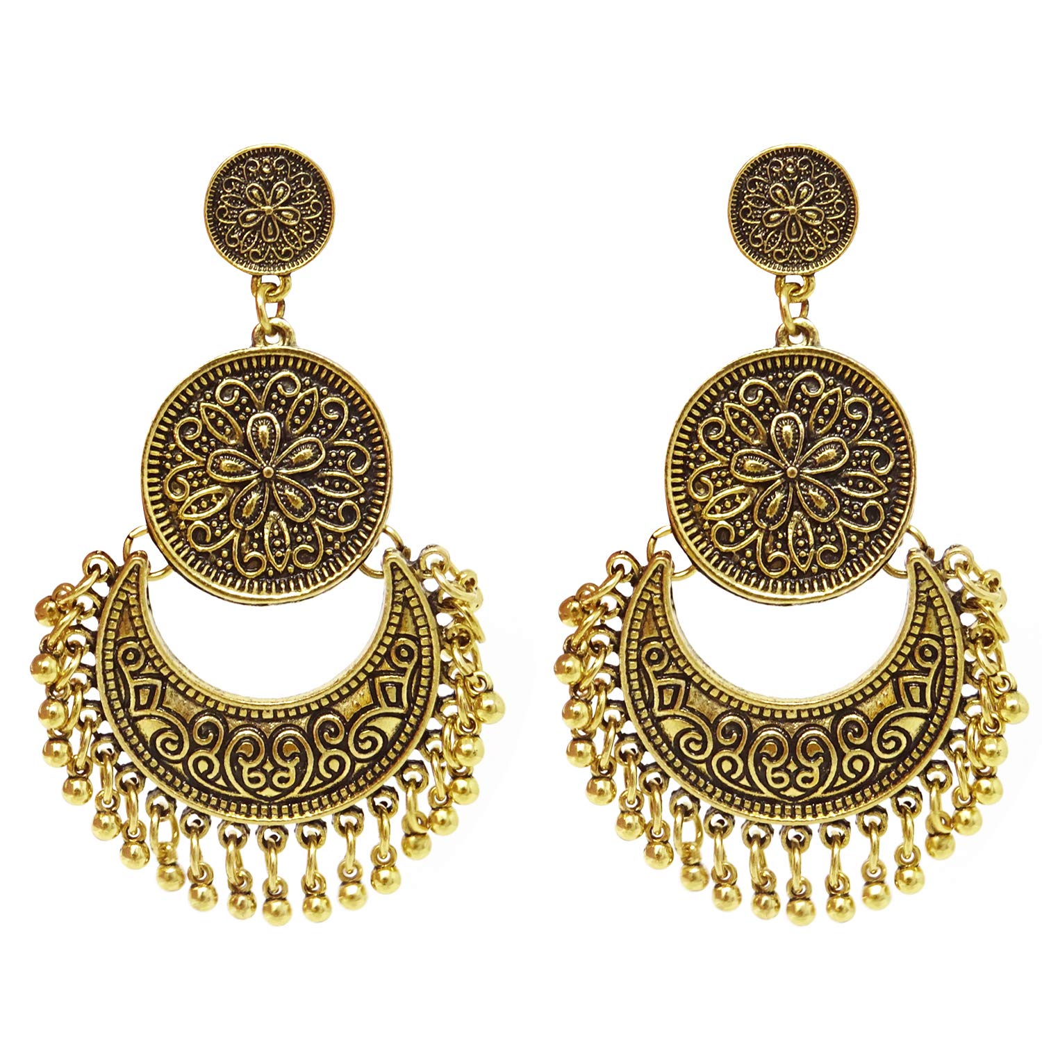 Honbay Bohemian Fashion Earrings National Style Retro Earrings Gypsy Dangle Earrings (Vintage Gold)