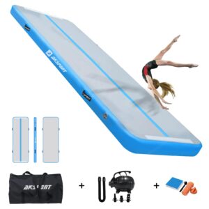 aksport 10ft air mat tumble track tumbling mat for gymnastics inflatable gym mats with air pump for home use cheerleading training (light blue)