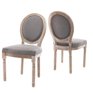 kmax farmhouse dining room chairs, french distressed bedroom chairs with round back, elegant tufted kitchen chairs, set of 2, gray