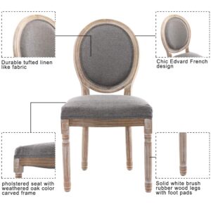 Kmax Farmhouse Dining Room Chairs, French Distressed Bedroom Chairs with Round Back, Elegant Tufted Kitchen Chairs, Set of 2, Gray