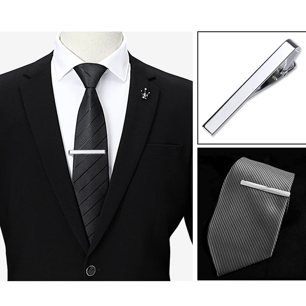 Classic Style Men's Tie Clips, Viaky Neck Ties Necktie Bar Pinch Clip with Gold Silver Black 3 Tone, Best Gifts for Your Father, Lover and Friends in Xmas, Anniversary, Wedding, Party, Meeting