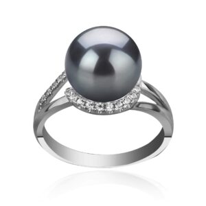 Royisal Black 9-10mm AAA Quality Tahitian 925 Sterling Silver Cultured Pearl Ring For Women - Size-7