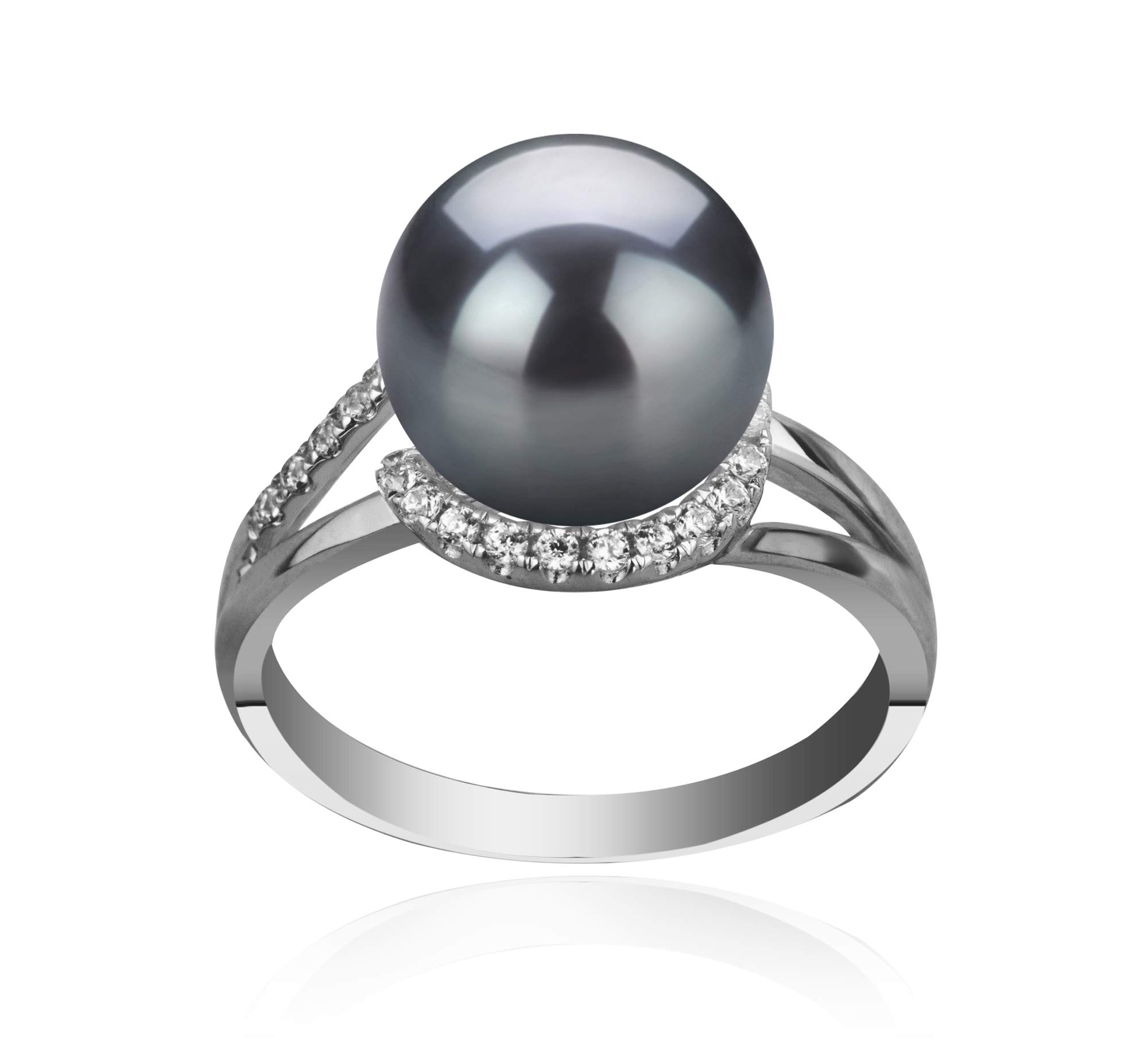 Royisal Black 9-10mm AAA Quality Tahitian 925 Sterling Silver Cultured Pearl Ring For Women - Size-7