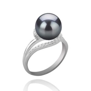 Royisal Black 9-10mm AAA Quality Tahitian 925 Sterling Silver Cultured Pearl Ring For Women - Size-7