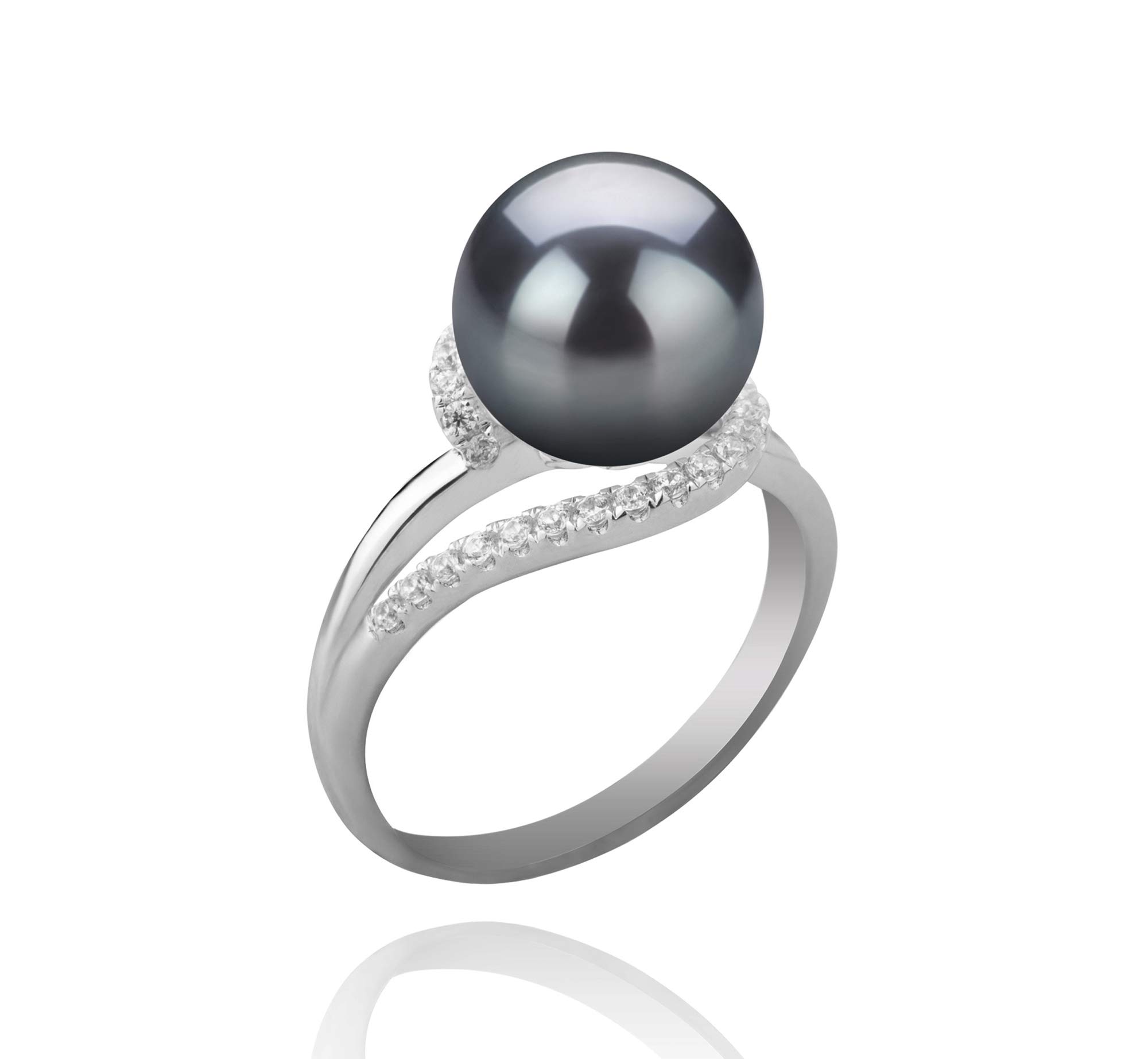 Royisal Black 9-10mm AAA Quality Tahitian 925 Sterling Silver Cultured Pearl Ring For Women - Size-7