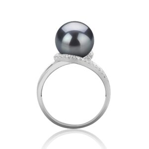 Royisal Black 9-10mm AAA Quality Tahitian 925 Sterling Silver Cultured Pearl Ring For Women - Size-7