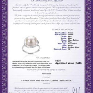 Wendy White 11-12mm AAA Quality Freshwater 925 Sterling Silver Cultured Pearl Ring For Women - Size-8